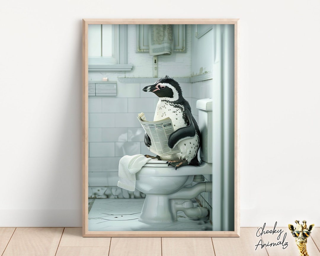 Penguin on Toilet Print: Funny Bathroom Wall Art (digital Print) - Etsy
