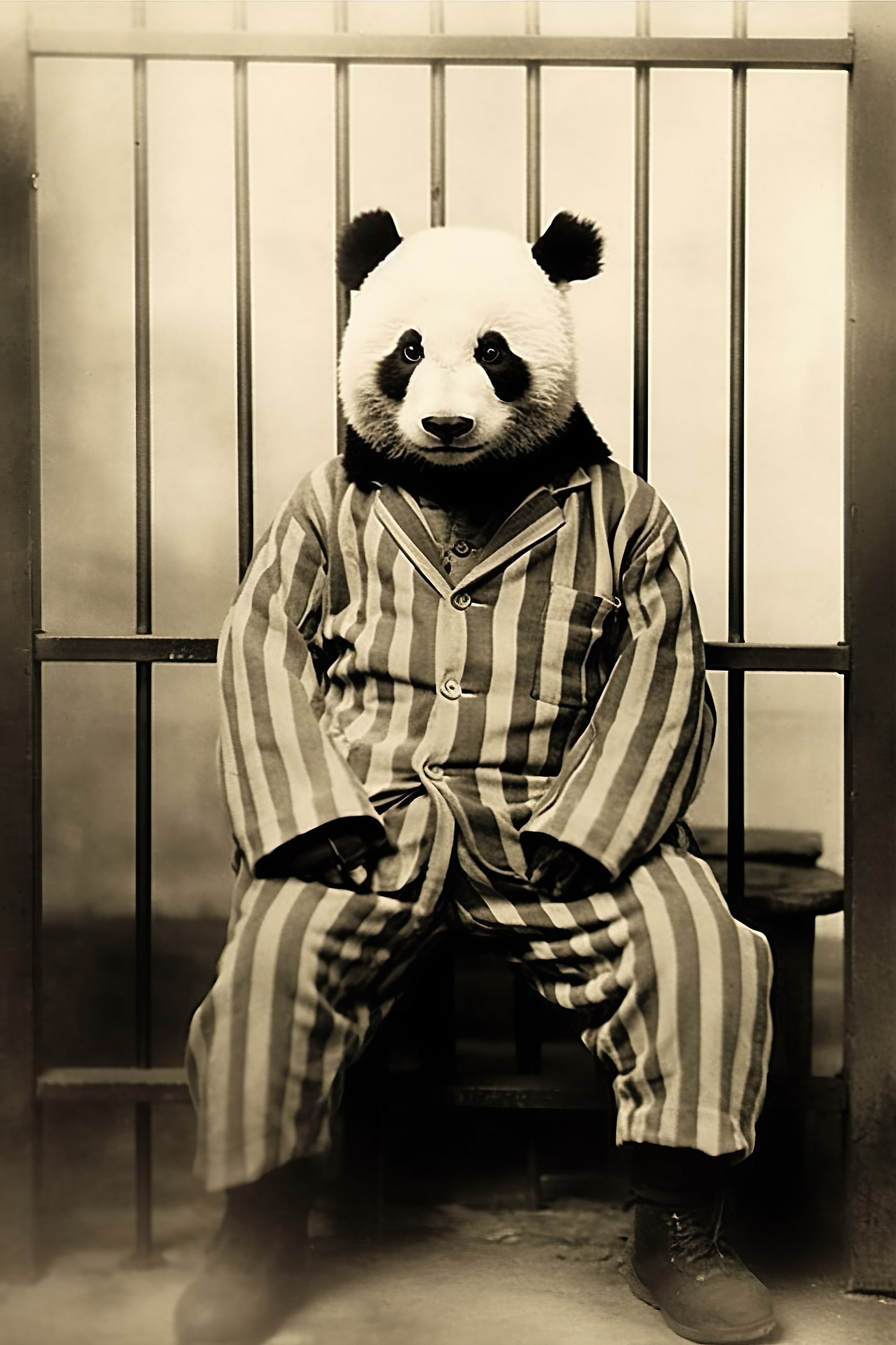 Panda in Prison Wearing a Striped Suit Funny Vintage Animal - Etsy