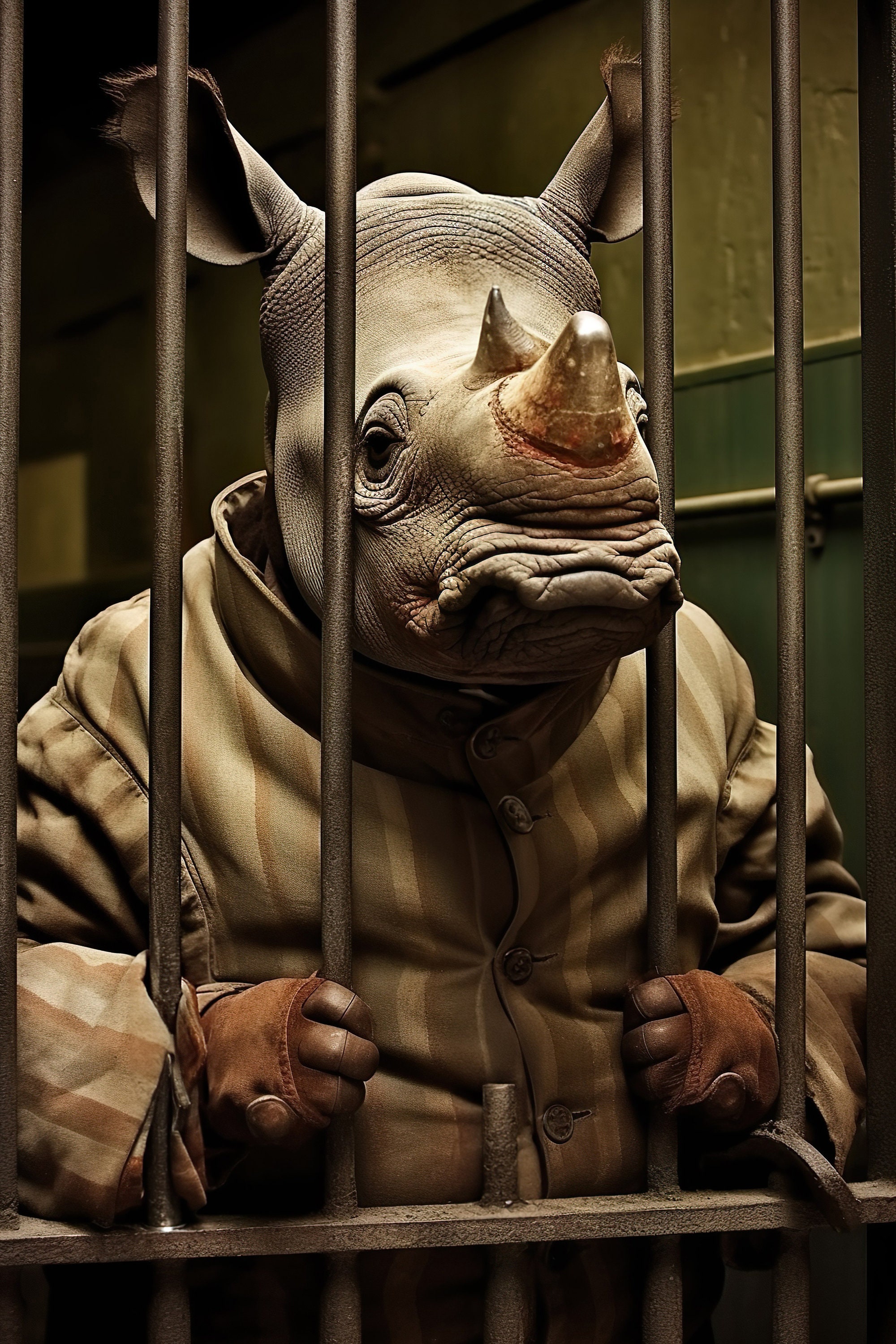Rhino in Prison Wearing a Striped Suit Funny Vintage Animal - Etsy