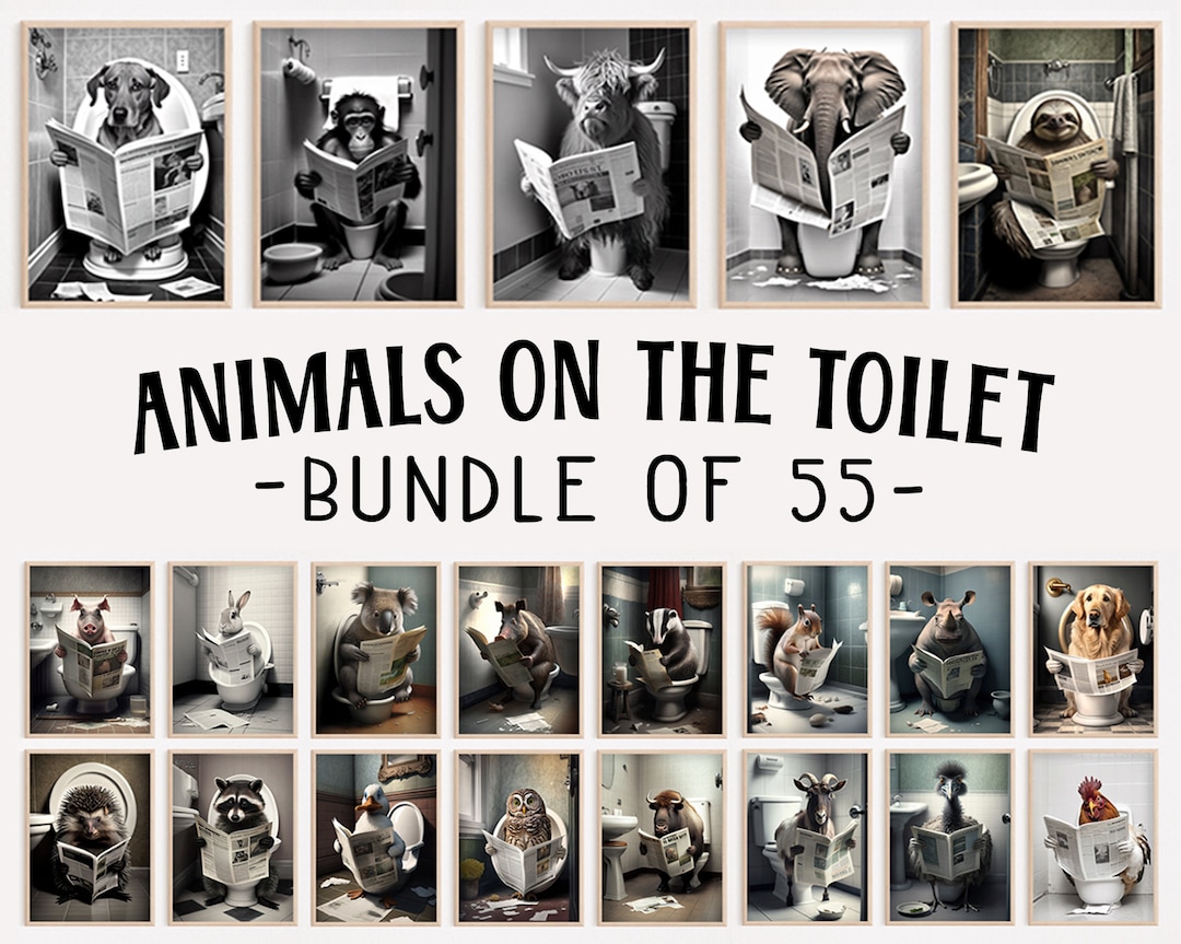 Funny Animal Bathroom Prints: Toilet Wall Art, Set of 55 (digital ...