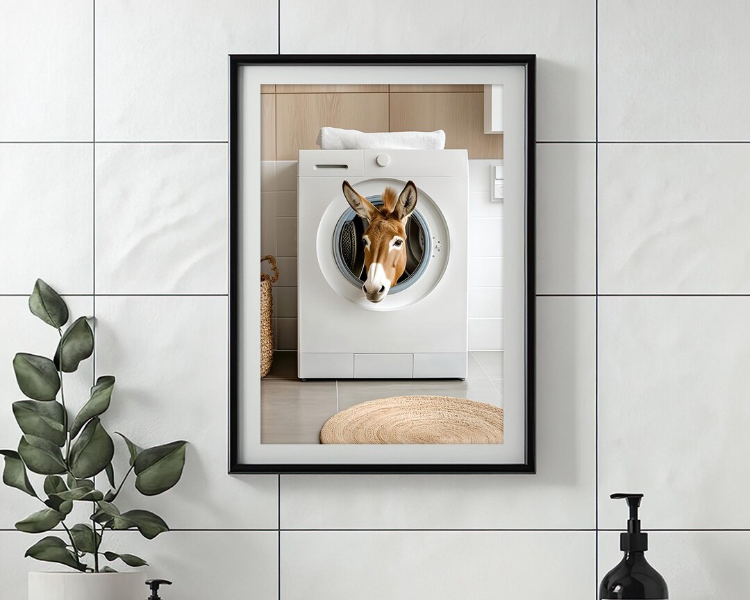 Donkey in a Washing Machine, Funny Bathroom Wall Art, Cute Laundry Room ...