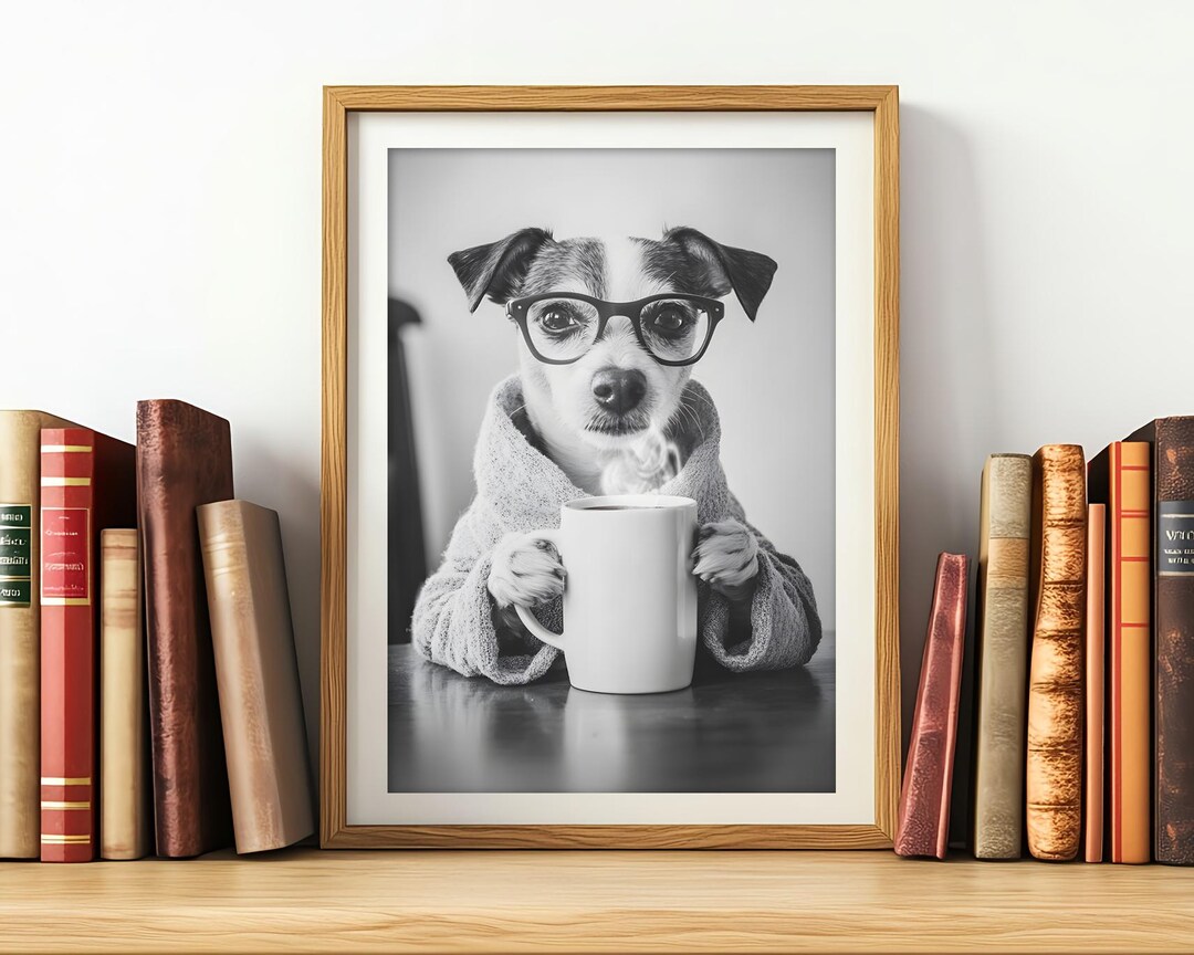 Jack Russell Terrier Drinking Coffee Art: Funny Dog Print (digital ...