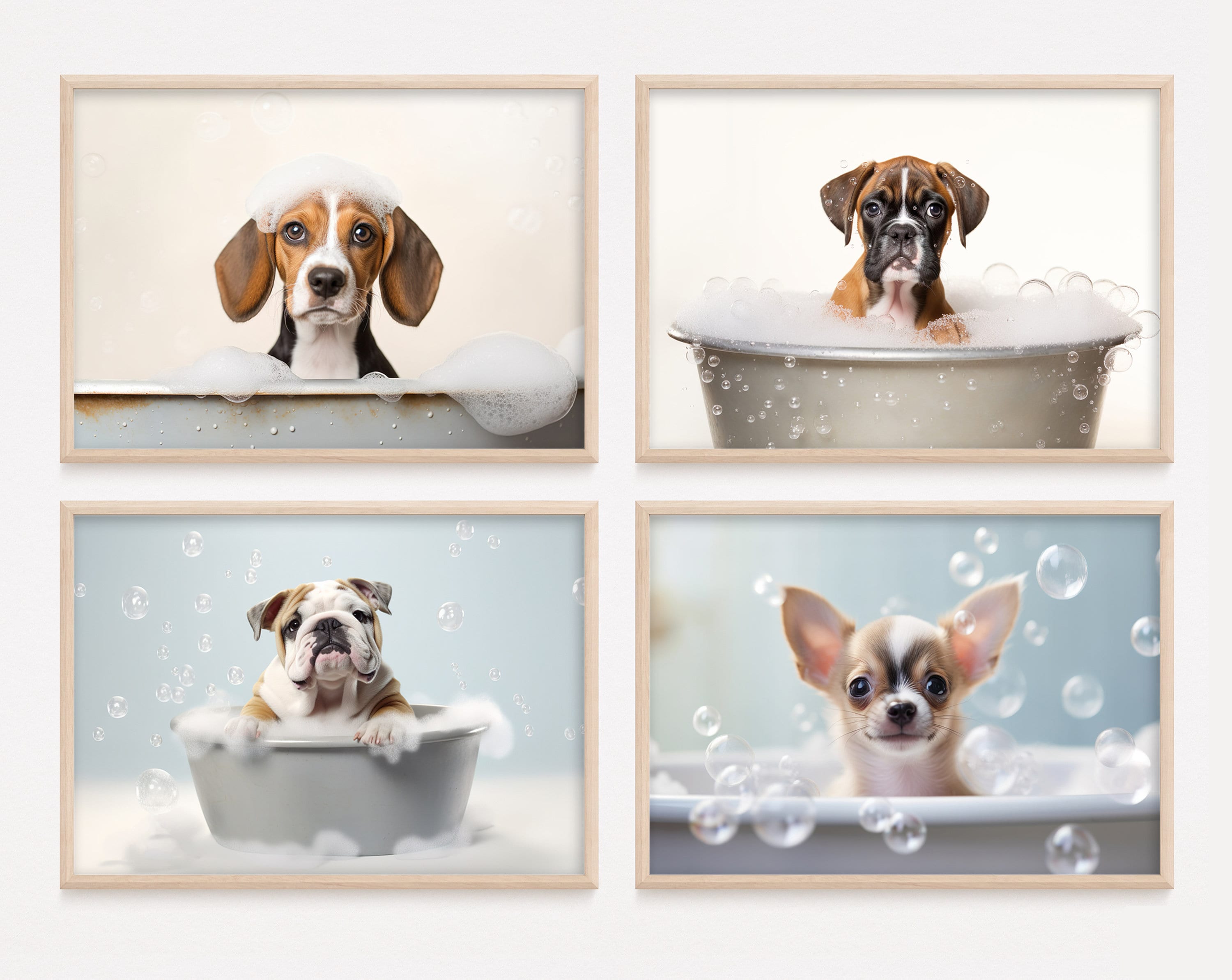 Dog Pups in Bathtub Bundle of 4 Cute Animal Print Funny - Etsy