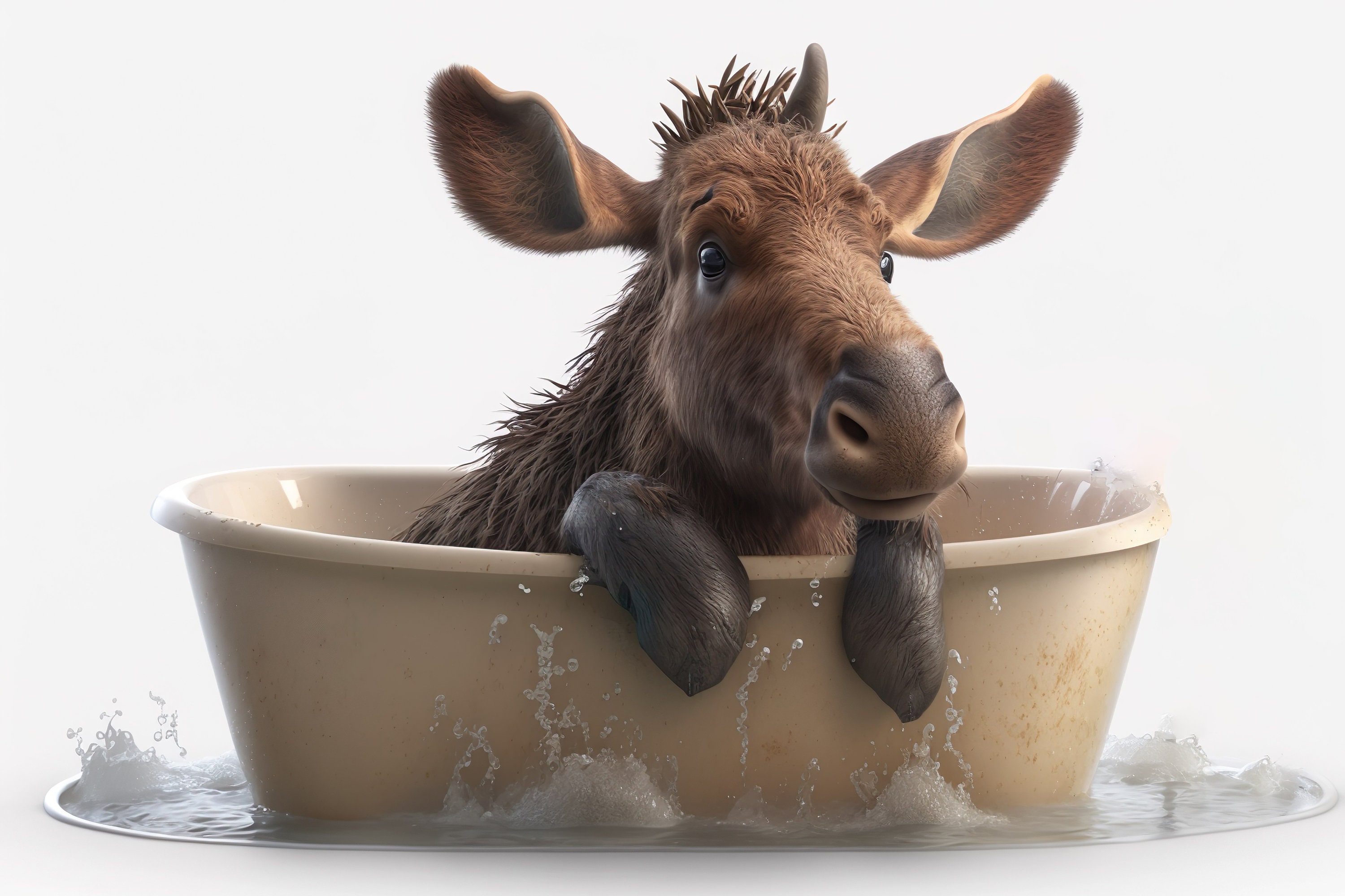Funny Baby Moose in Bathtub Art: Bathroom Wall Print (digital Download ...