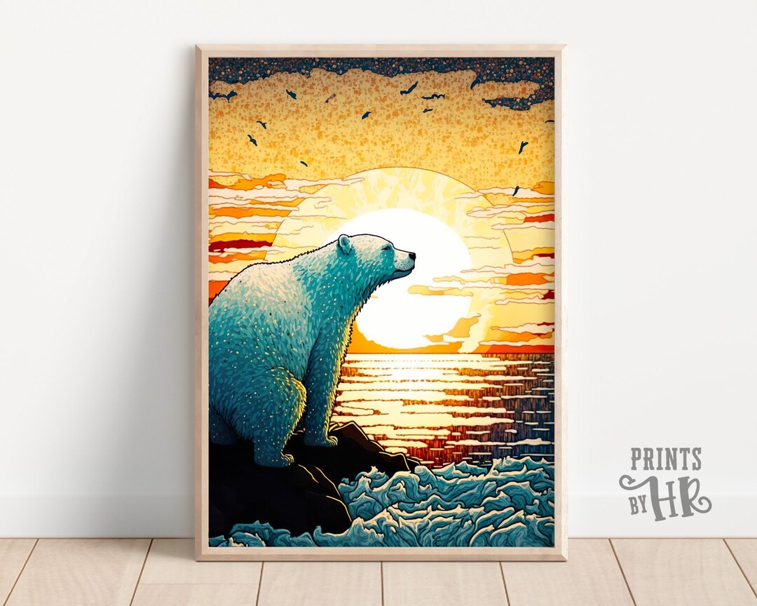Polar Bear Wall Art, Pointillism Animal Art, Printables, Arctic ...