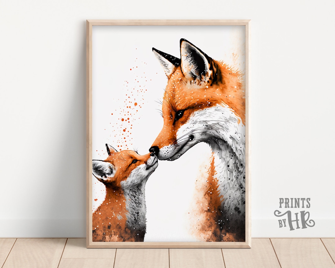 Mama Fox and Little Fox, Cute Animal Print, Mommy and Me, Nursery Room ...