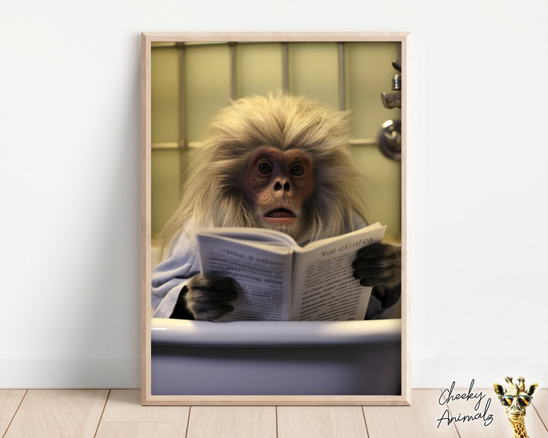 Funny Tamarin Monkey Bathroom Print: Toilet Newspaper AI Art (digital ...