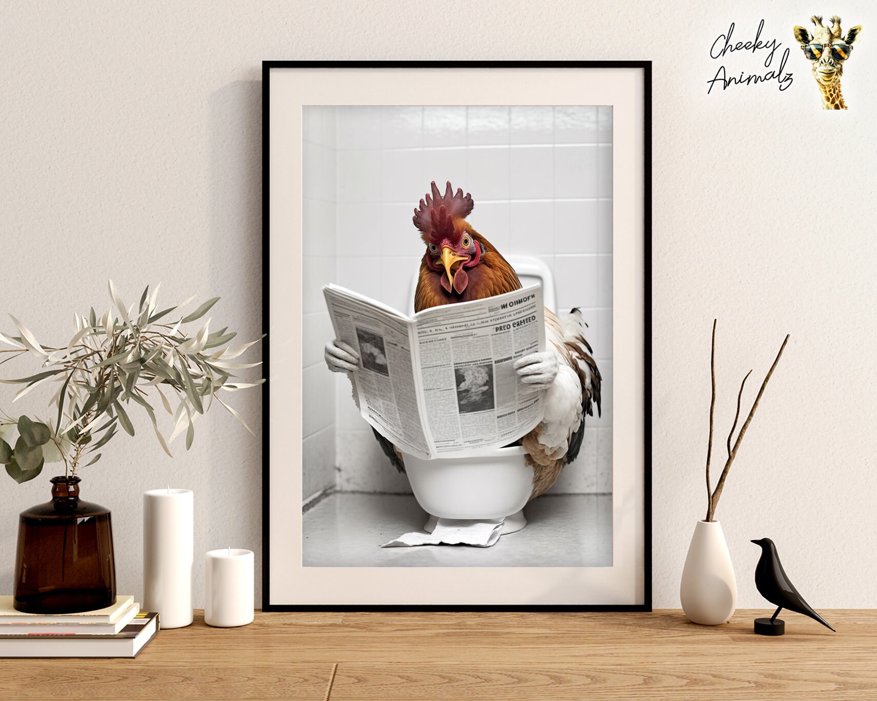 Funny Chicken Bathroom Print: Animals on Toilet Wall Art (digital Print ...