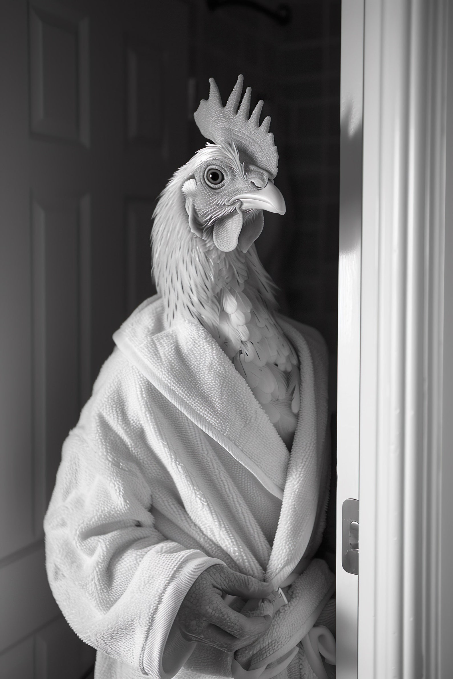 Funny Chicken in Bathrobe Art Prints: Quirky Bathroom Decor (bundle of ...