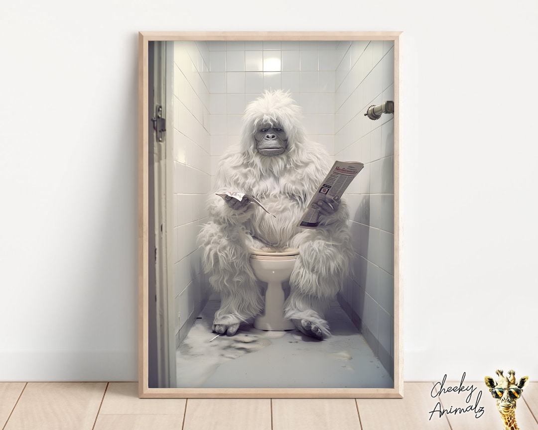 Yeti Sitting on the Toilet Reading a Newspaper, Funny Bathroom Humor ...