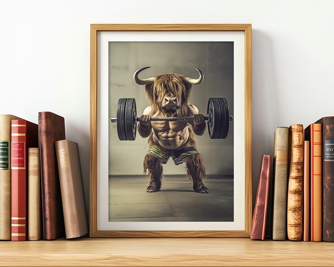 Highland Cow Gym Print: Funny Bodybuilding Animal Art (digital Download ...