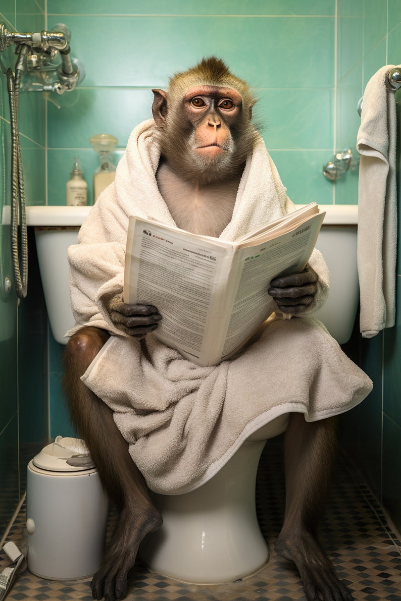 Capuchin Monkey Sitting on the Toilet Reading a Newspaper - Etsy