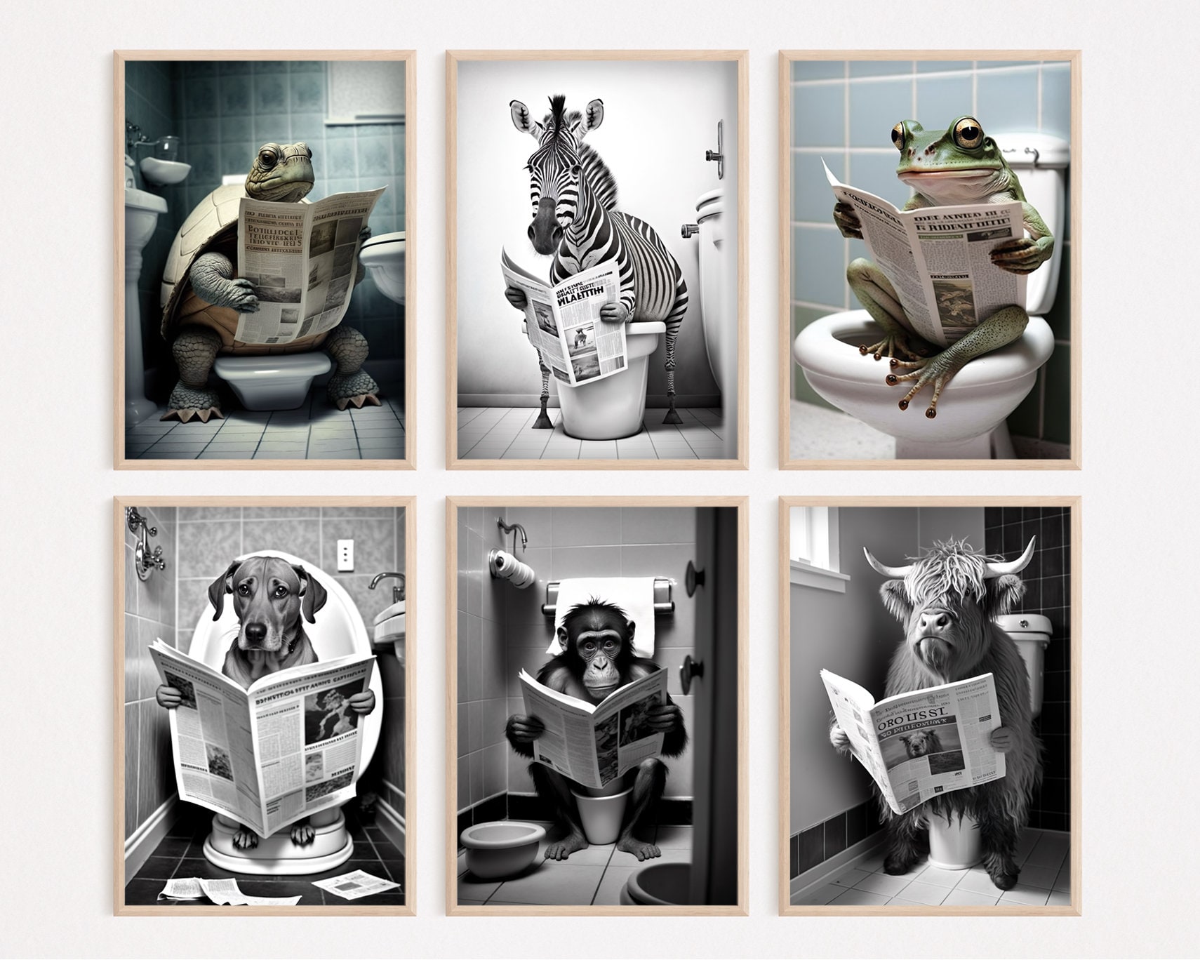 Animals Sitting on the Toilet Reading a Newspaper Bundle of - Etsy UK