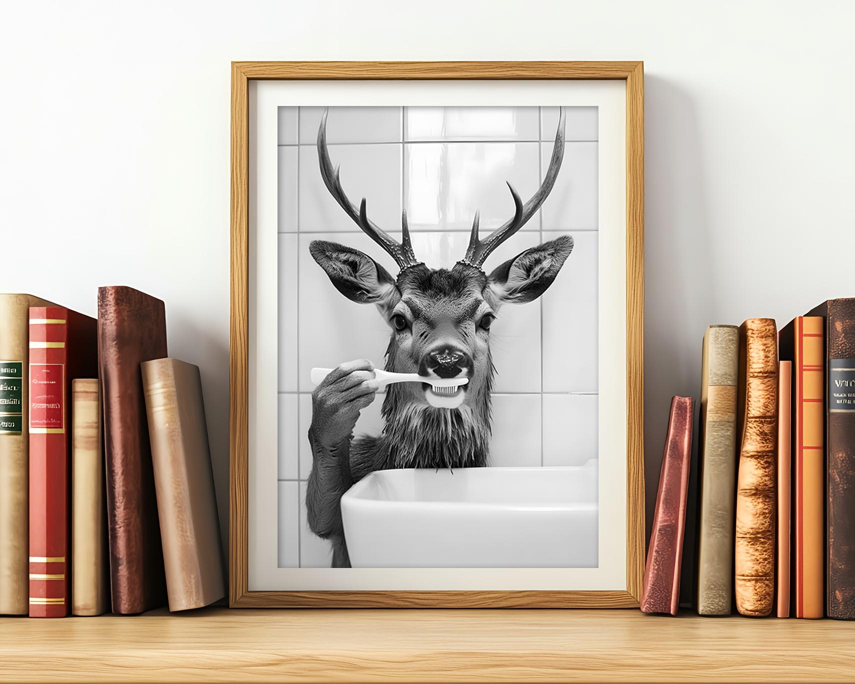 Funny Deer Bathroom Art Prints: Animal Wall Decor (digital Download) - Etsy