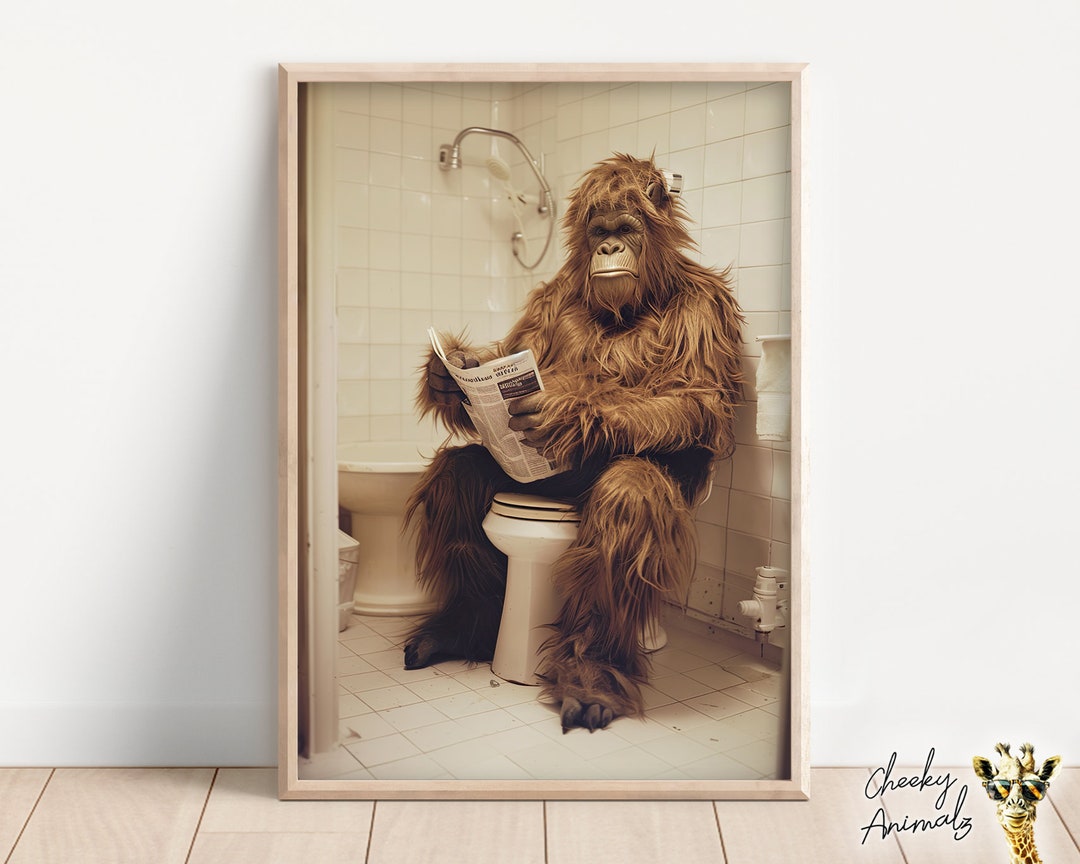 Sasquatch Sitting on the Toilet Reading a Newspaper, Funny Bigfoot ...