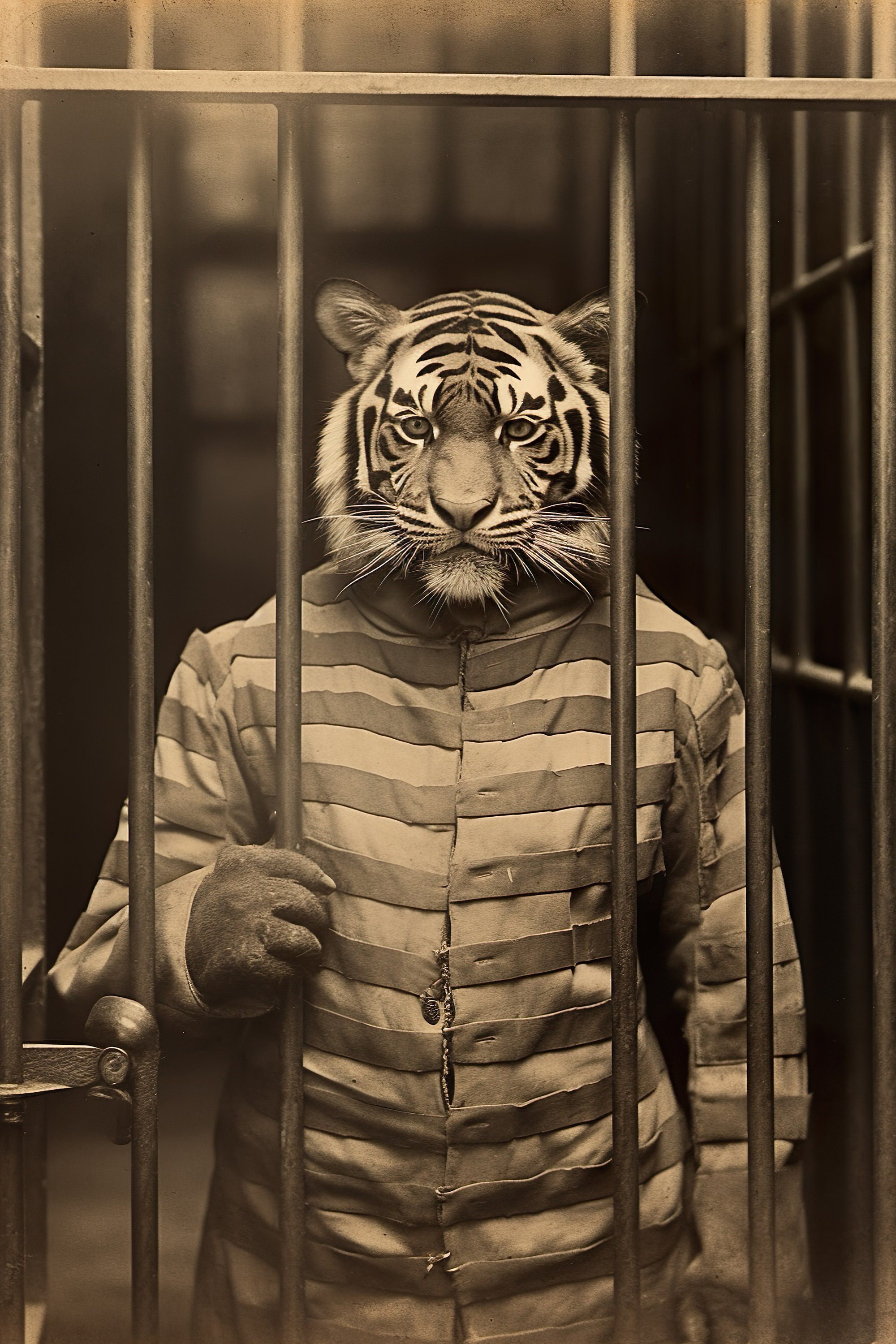 Tiger in Prison Wearing a Striped Suit Funny Vintage Animal - Etsy