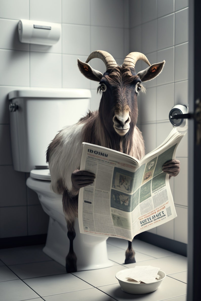 Funny Goat Bathroom Print: Animals on Toilet Wall Art (digital Print ...