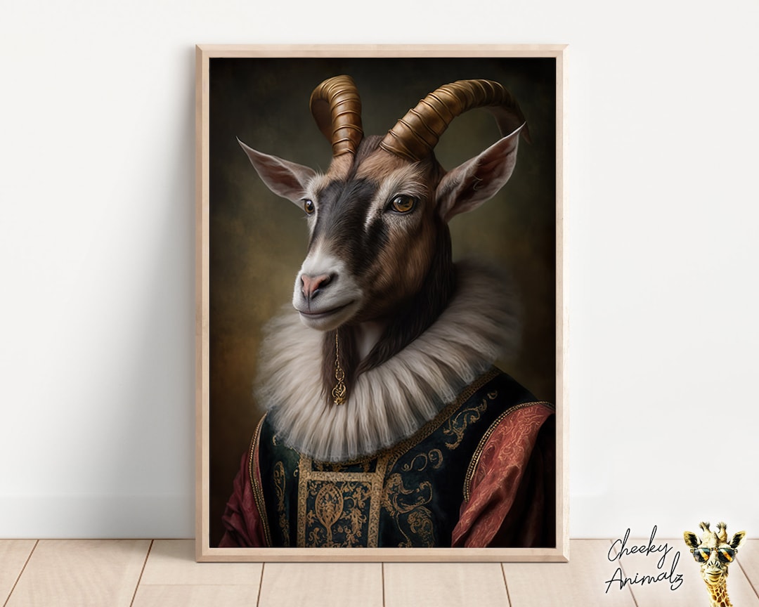 Aristocratic Goat, Funny Animal Wall Decor, Renaissance Painting, Goat ...