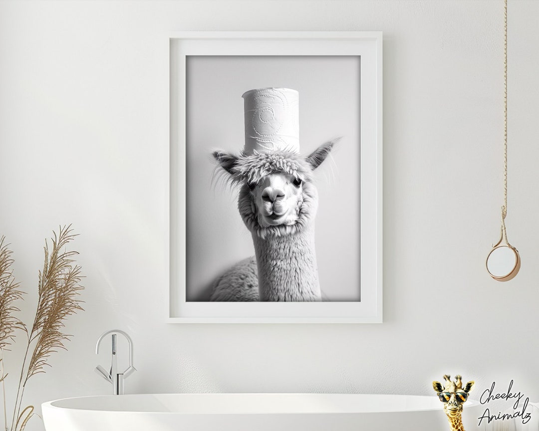Funny Bathroom Wall Art, Alpaca With a Toilet Paper Roll on Head ...