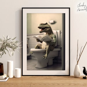 T-rex Sitting on the Toilet Reading a Newspaper, Bundle of 3, Funny ...
