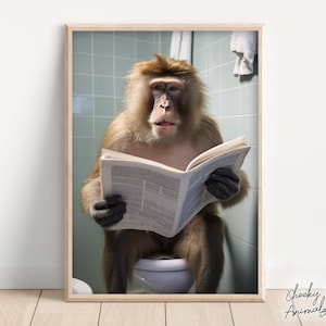 Baboon Ape Sitting on the Toilet Reading a Newspaper, Funny Bathroom ...