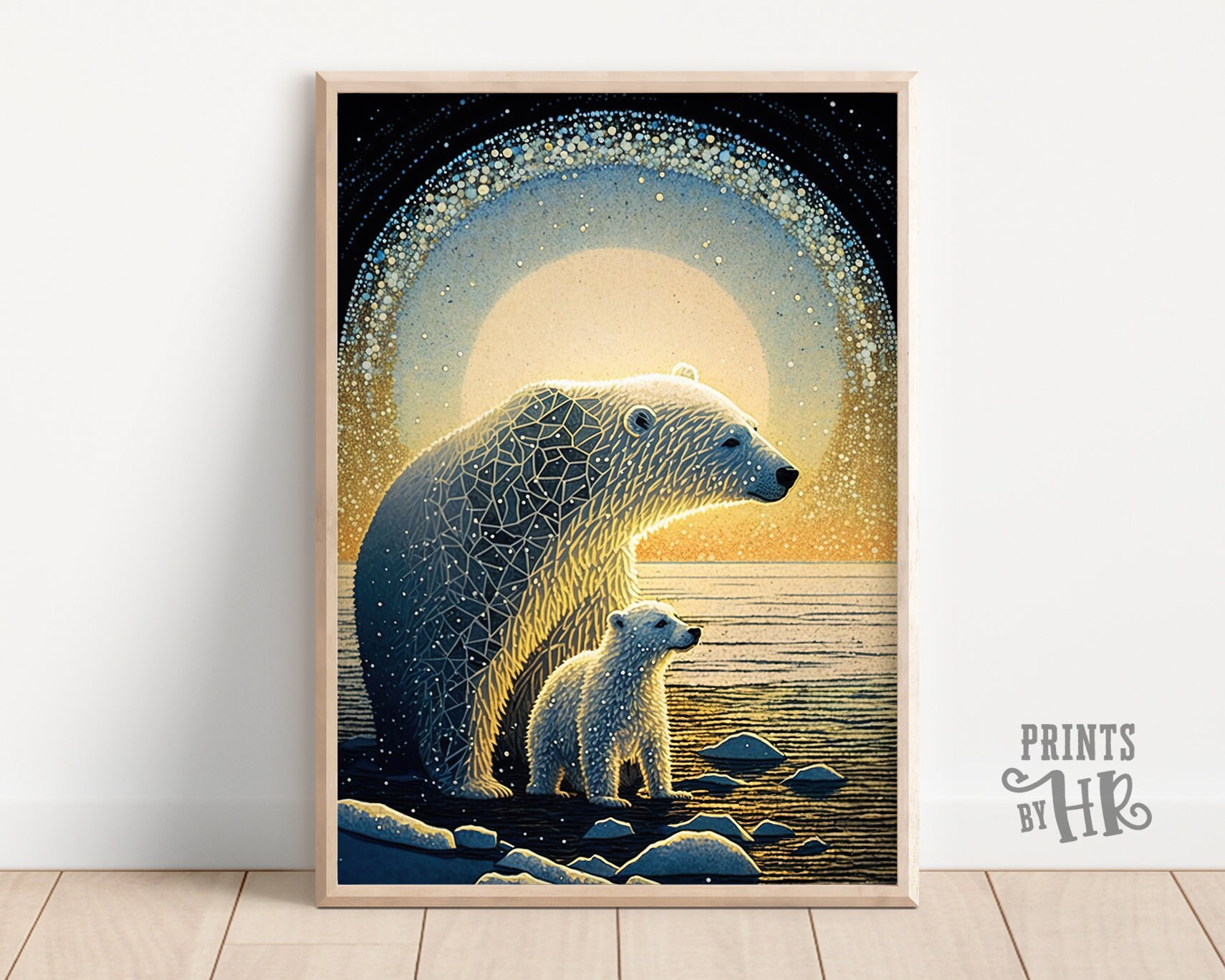 Polar Bear Mama and Baby Cub Pointillism Animal Art - Etsy