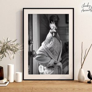 Chicken in a Bathrobe, Funny Bathroom Wall Art, Quirky Animal Art ...