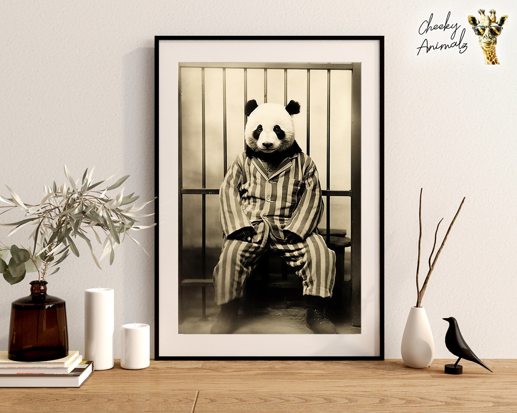 Panda in Prison Wearing a Striped Suit Funny Vintage Animal - Etsy