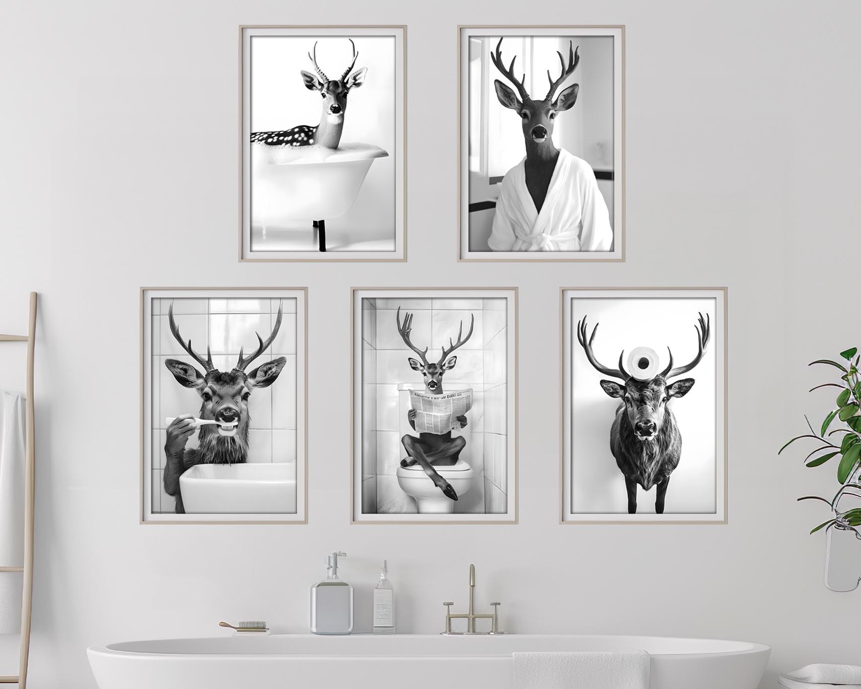 Funny Deer Bathroom Art Prints: Animal Wall Decor (digital Download) - Etsy