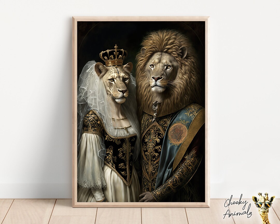 Aristocratic Lion Couple, Funny Animal Art, Renaissance Painting, Mr ...