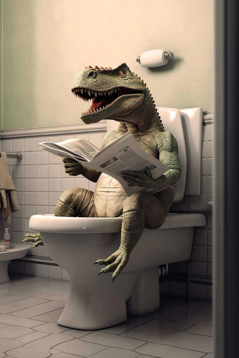 T-rex Sitting on the Toilet Reading a Newspaper Funny - Etsy