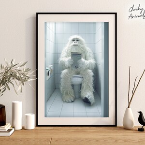 Funny Yeti Bathroom Print: Mythical Creature on Toilet Wall Art ...