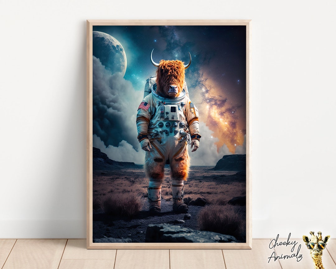 Astronaut Highland Cow Print: Funny Animal in Spacesuit (digital Art ...