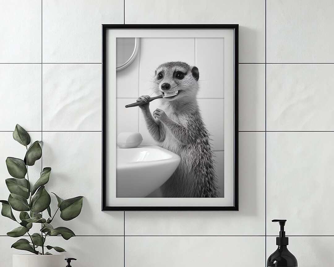 Mongoose Brushing Teeth, Funny Bathroom Wall Art, Cute Laundry Room ...