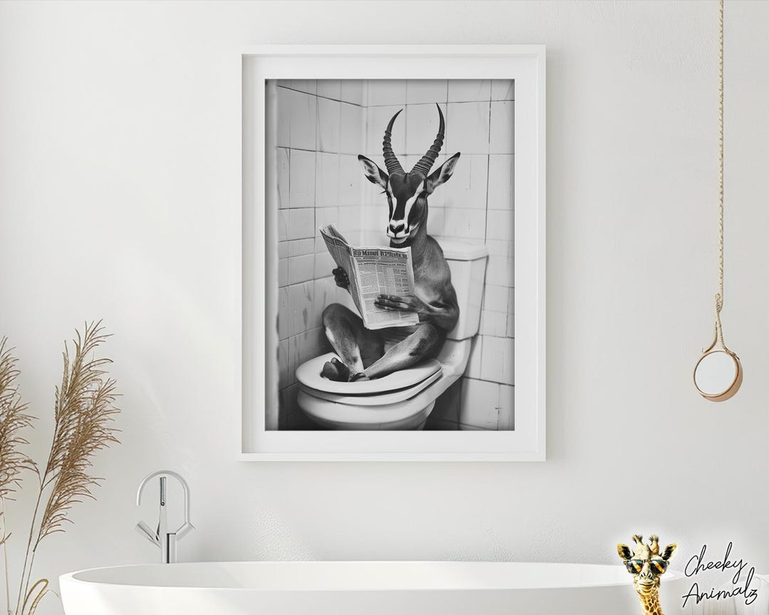 Impala Sitting on the Toilet Reading a Newspaper, Funny Bathroom Wall ...