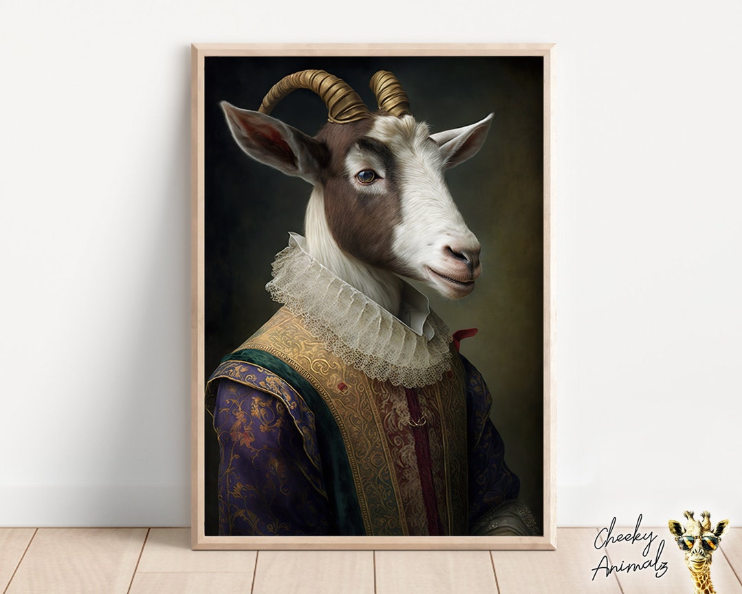 Aristocratic Goat, Funny Animal Wall Decor, Renaissance Painting, Goat ...