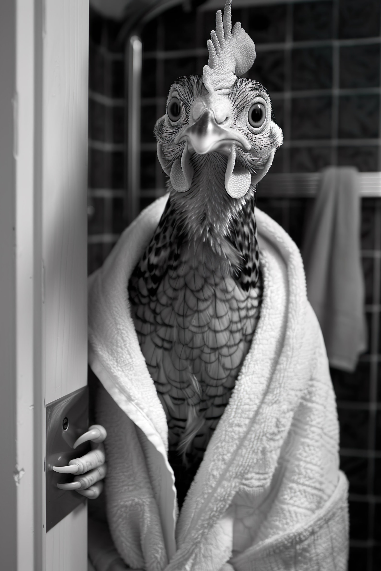 Funny Chicken in Bathrobe Art Prints: Quirky Bathroom Decor (bundle of ...