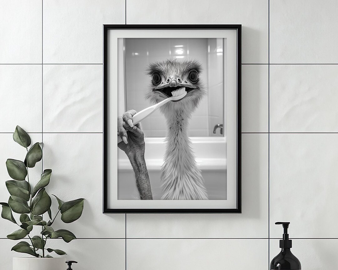 Emu Brushing Teeth Print: Funny Bathroom Wall Art (digital Download) - Etsy