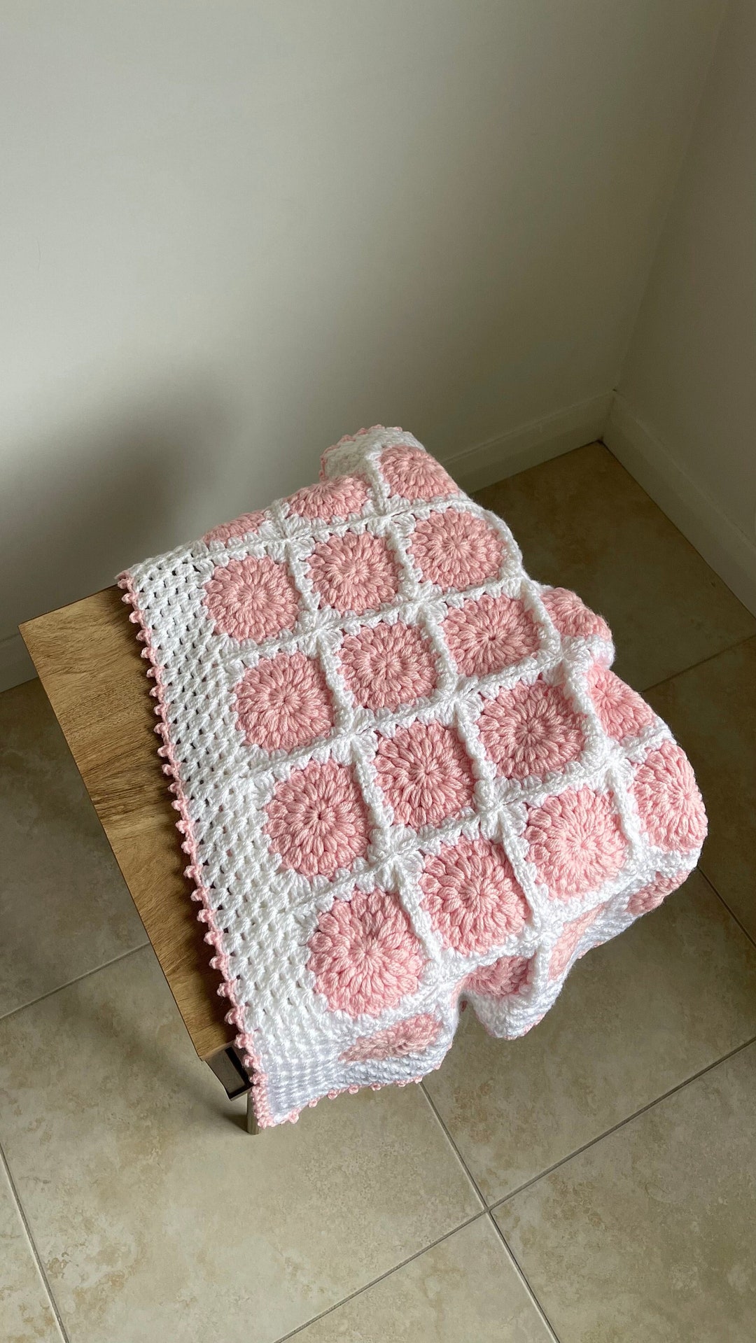 Handmade Crotchet Blanket - Pink and White - Etsy