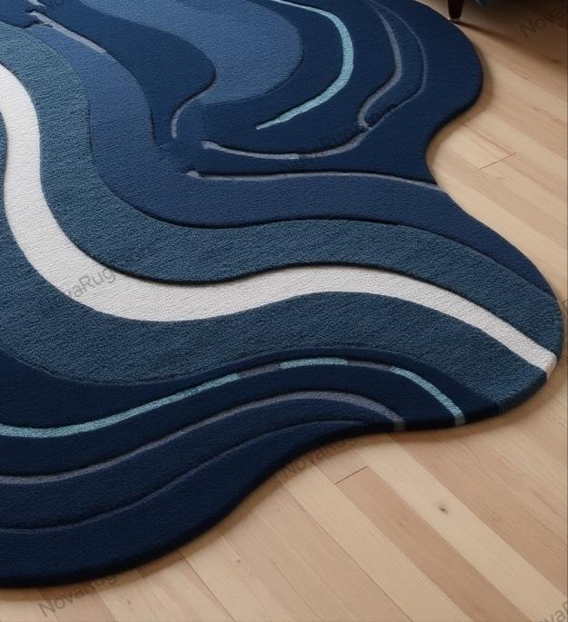 Modern Wave Pattern Tufted Rug Ocean Inspired Handmade Carpet, Blue ...