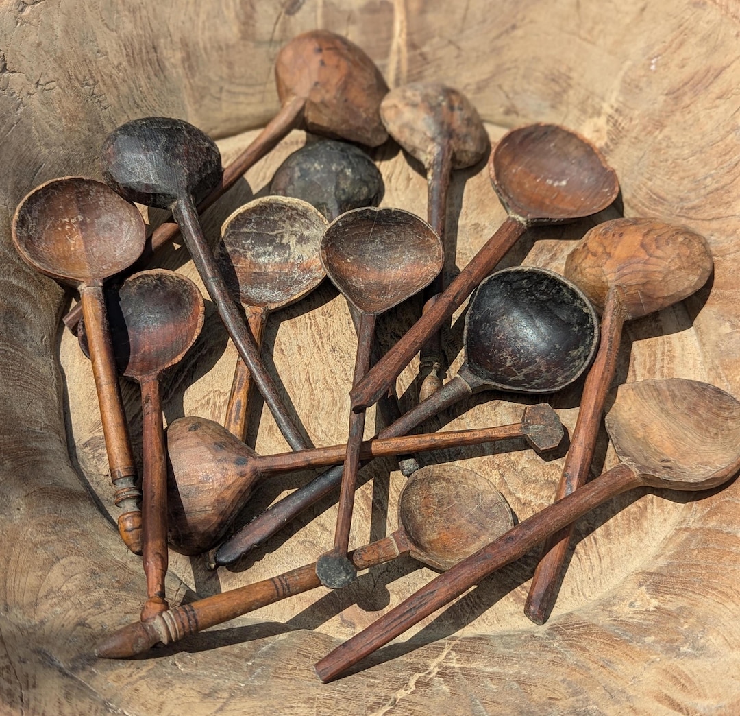 Small Vintage Rustic Wooden Spoons - Etsy