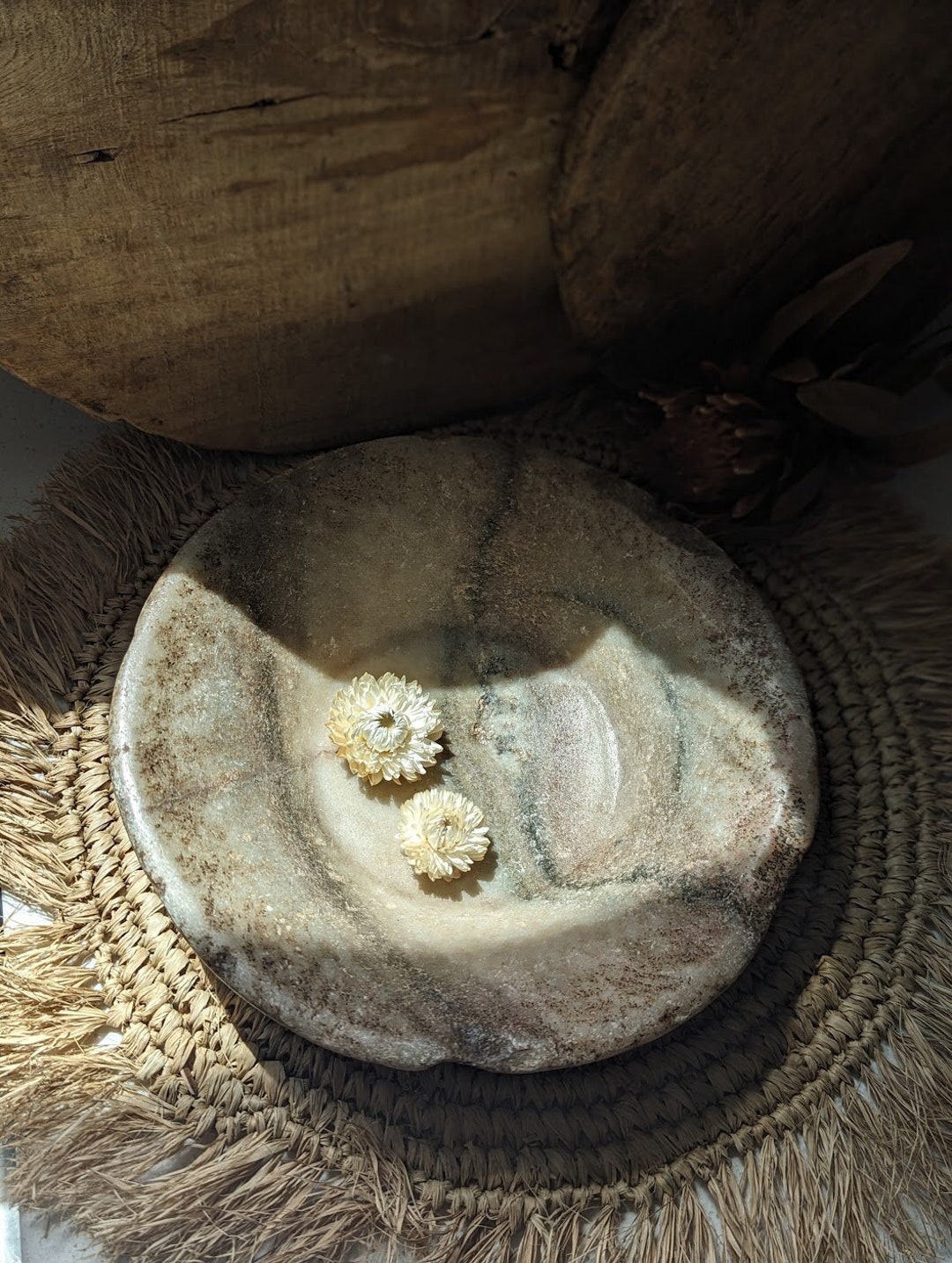 Large Vintage Rustic Marble Stone Bowl - Etsy