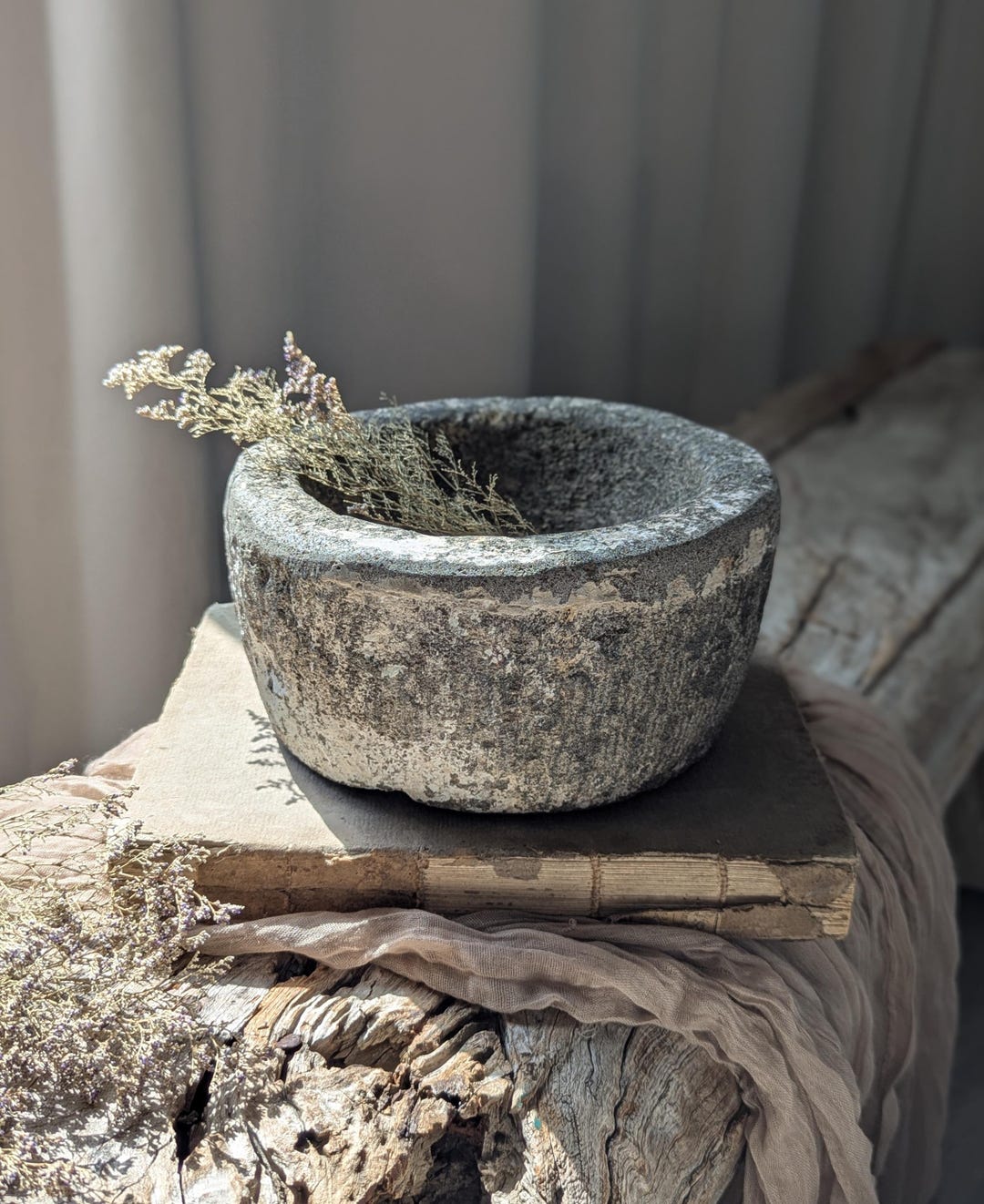 Round Vintage Stone Bowl - Etsy