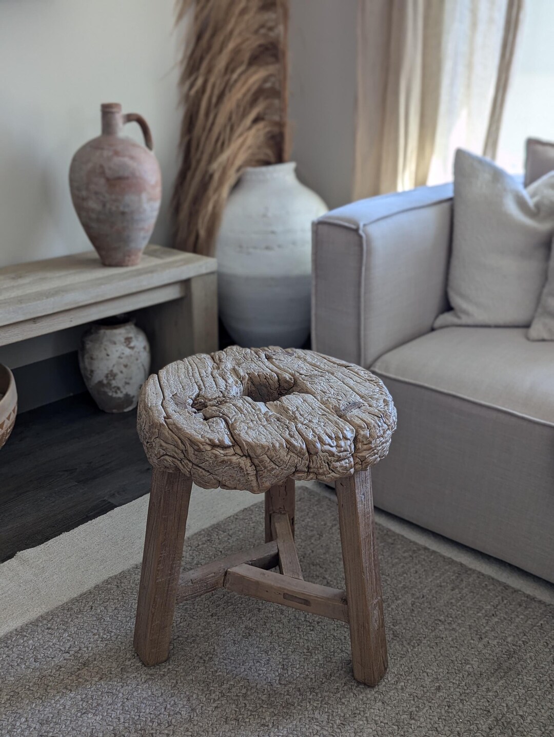 Vintage Rustic Elm Wood Stool/ Side Table - Etsy