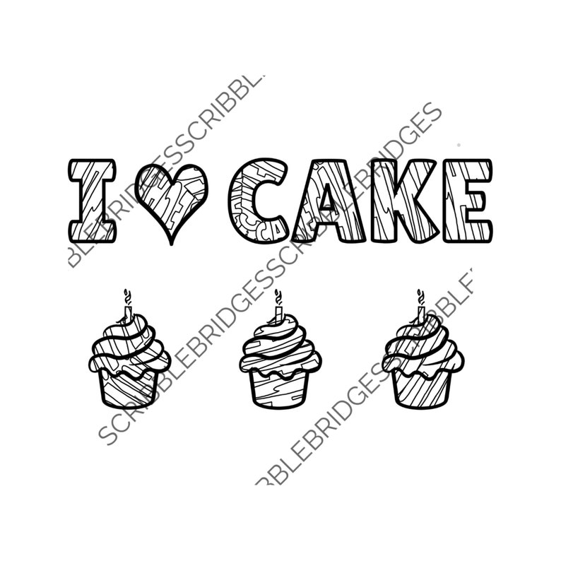 I Love Cake Coloring Page (pdf & Png) - Etsy