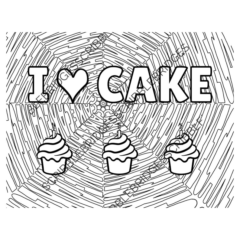 I Love Cake Coloring Page (pdf & Png) - Etsy