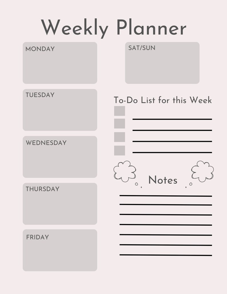 Printable Digital Download Aesthetic Weekly Planner Easy to - Etsy