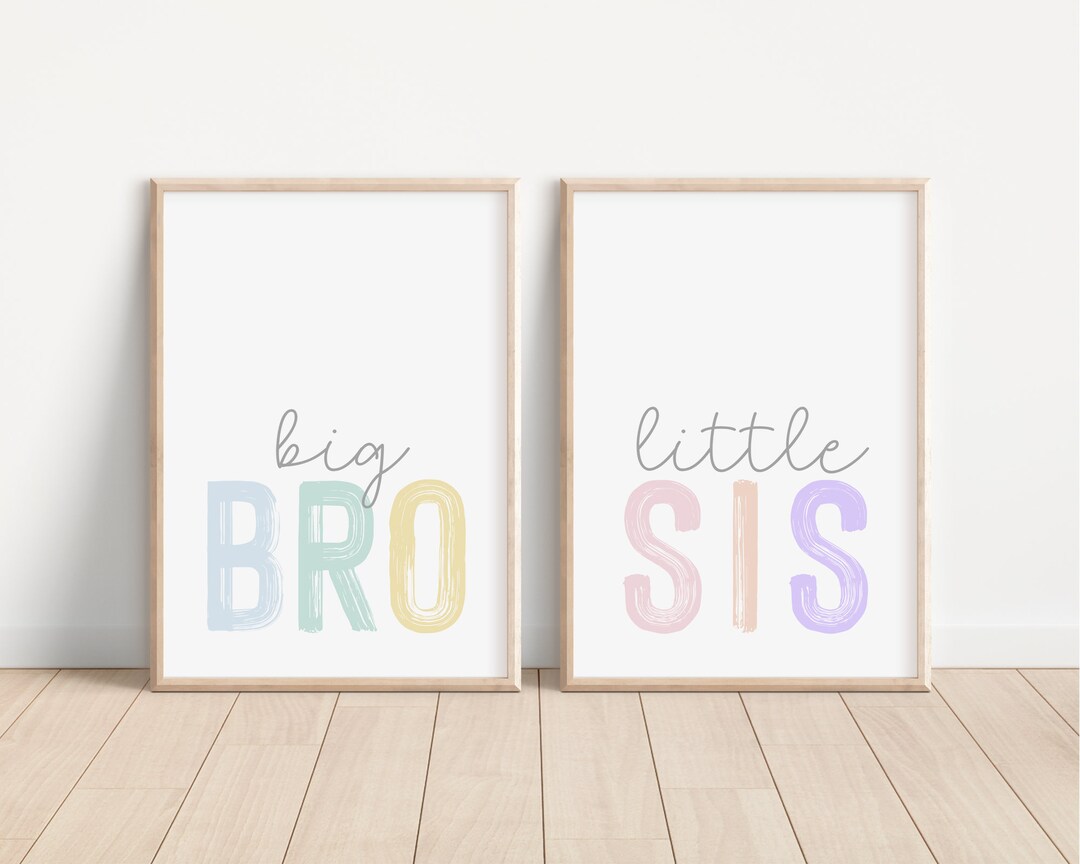 Pastel Rainbow Set of Two Prints, Sibling Wall Art, Big Bro, Lil Sis ...