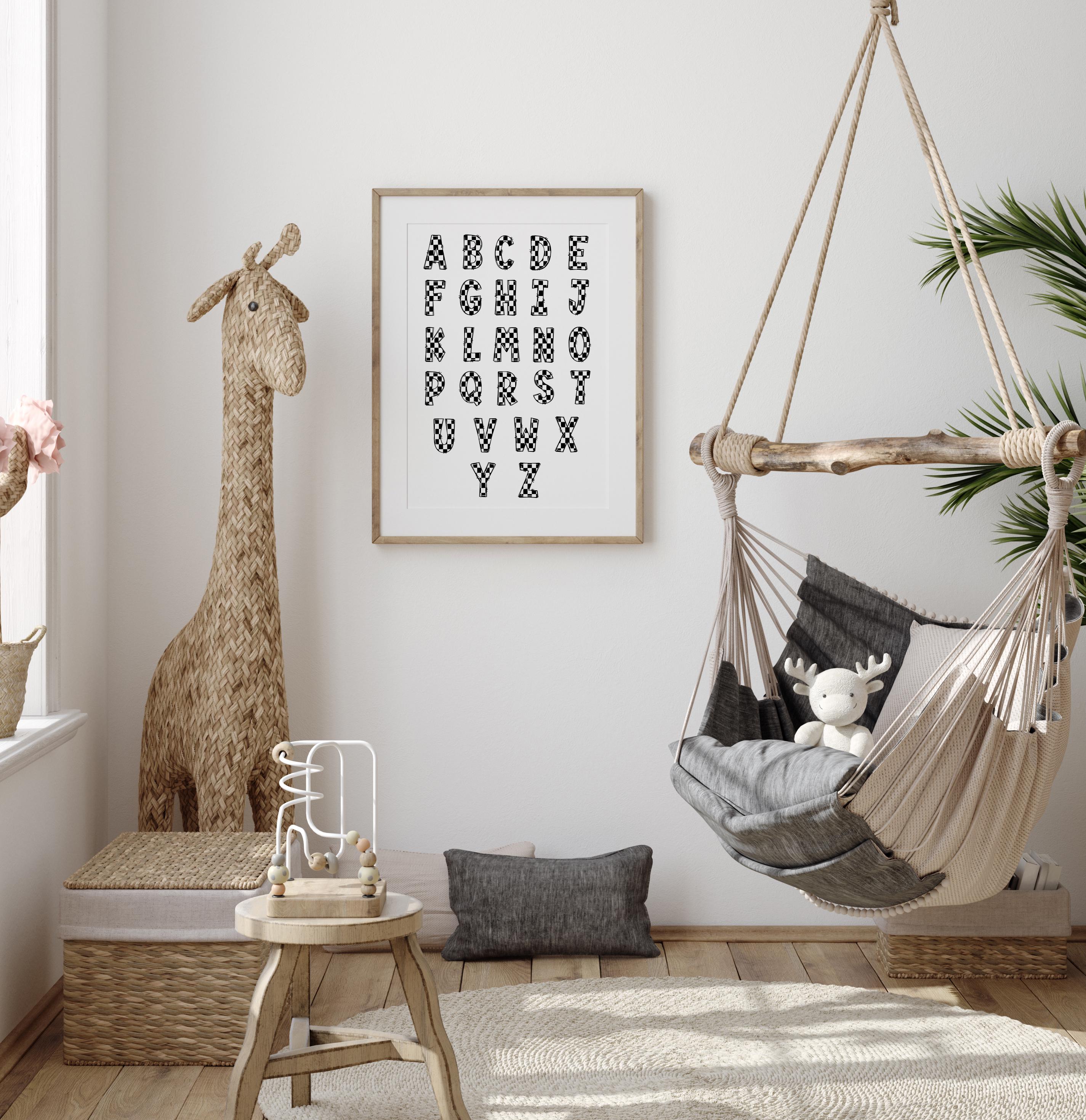 Checkered Alphabet Poster, ABC Poster, Alphabet Chart, Racing Theme ...