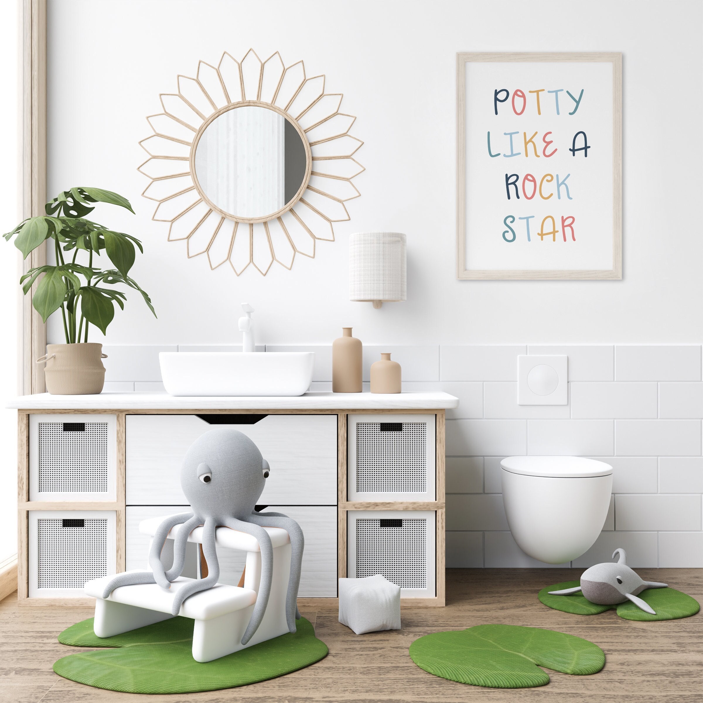 Rainbow Potty Like a Rockstar Kids Bathroom Decor, Bathroom Wall Art ...